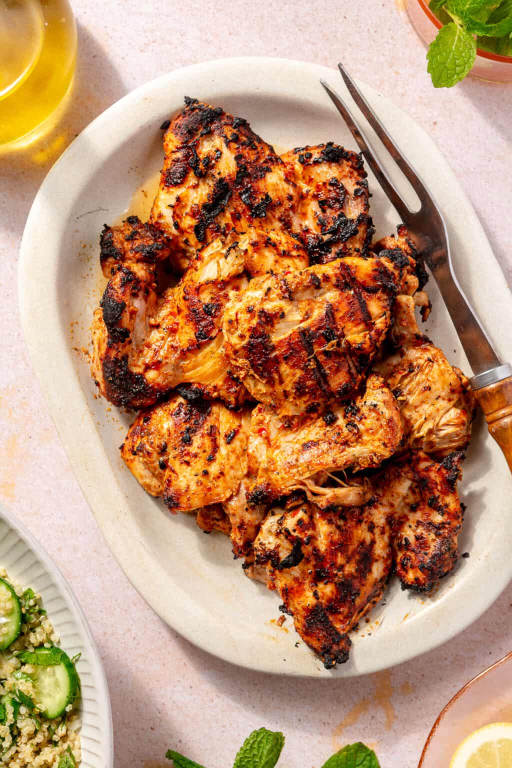 Harissa-Yogurt Marinated Chicken with Cucumber-Quinoa Salad