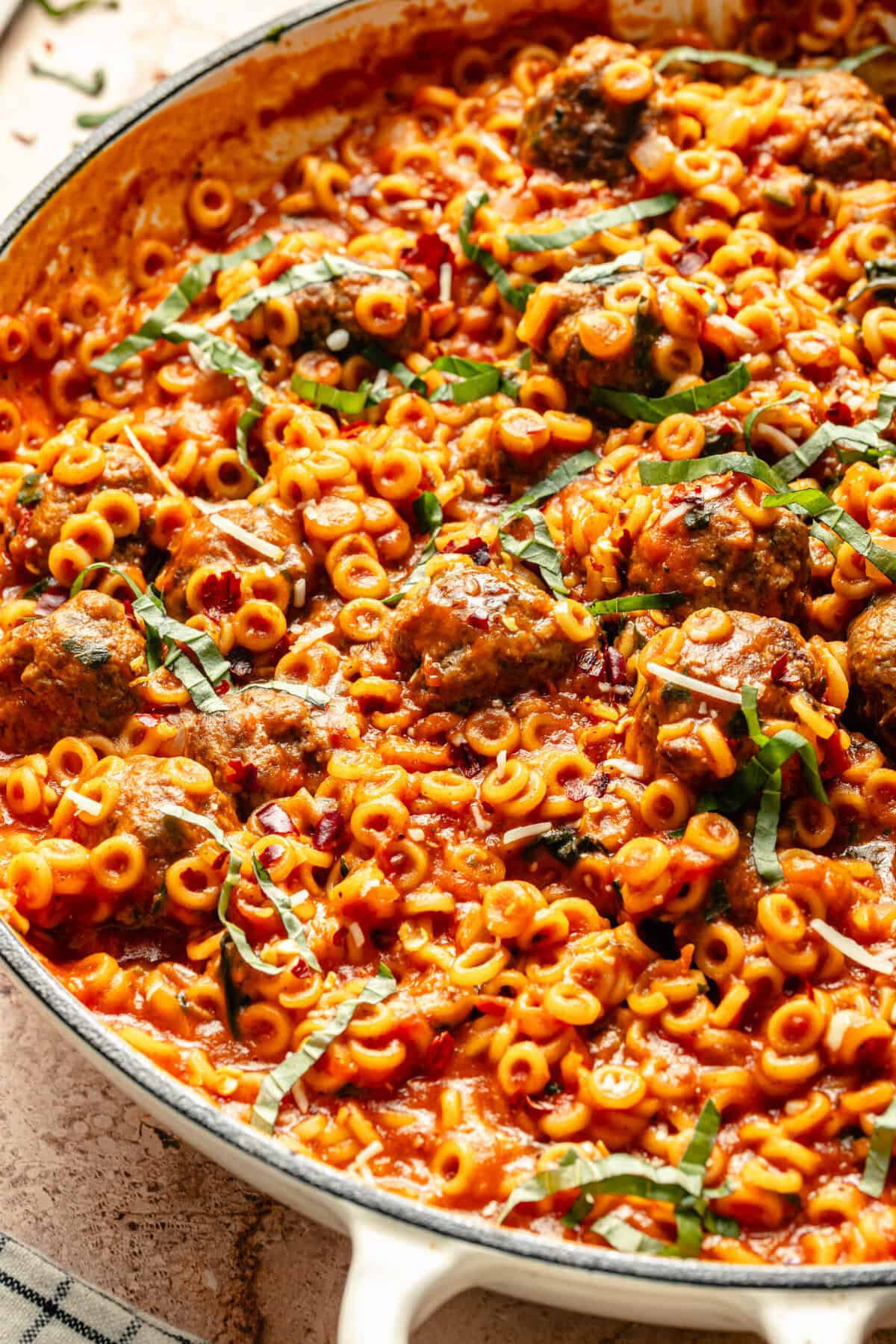 One-Pot Spaghetti-O's with Mini Meatballs - The Defined Dish