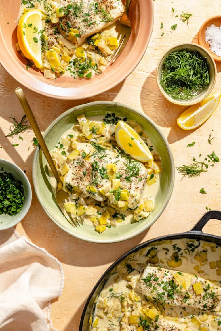 Creamy Poached Halibut with Leeks - The Defined Dish
