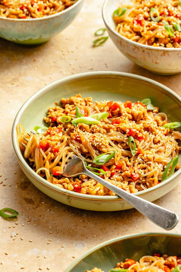 Gochujang Ground Chicken Glass Noodle Skillet - The Defined Dish